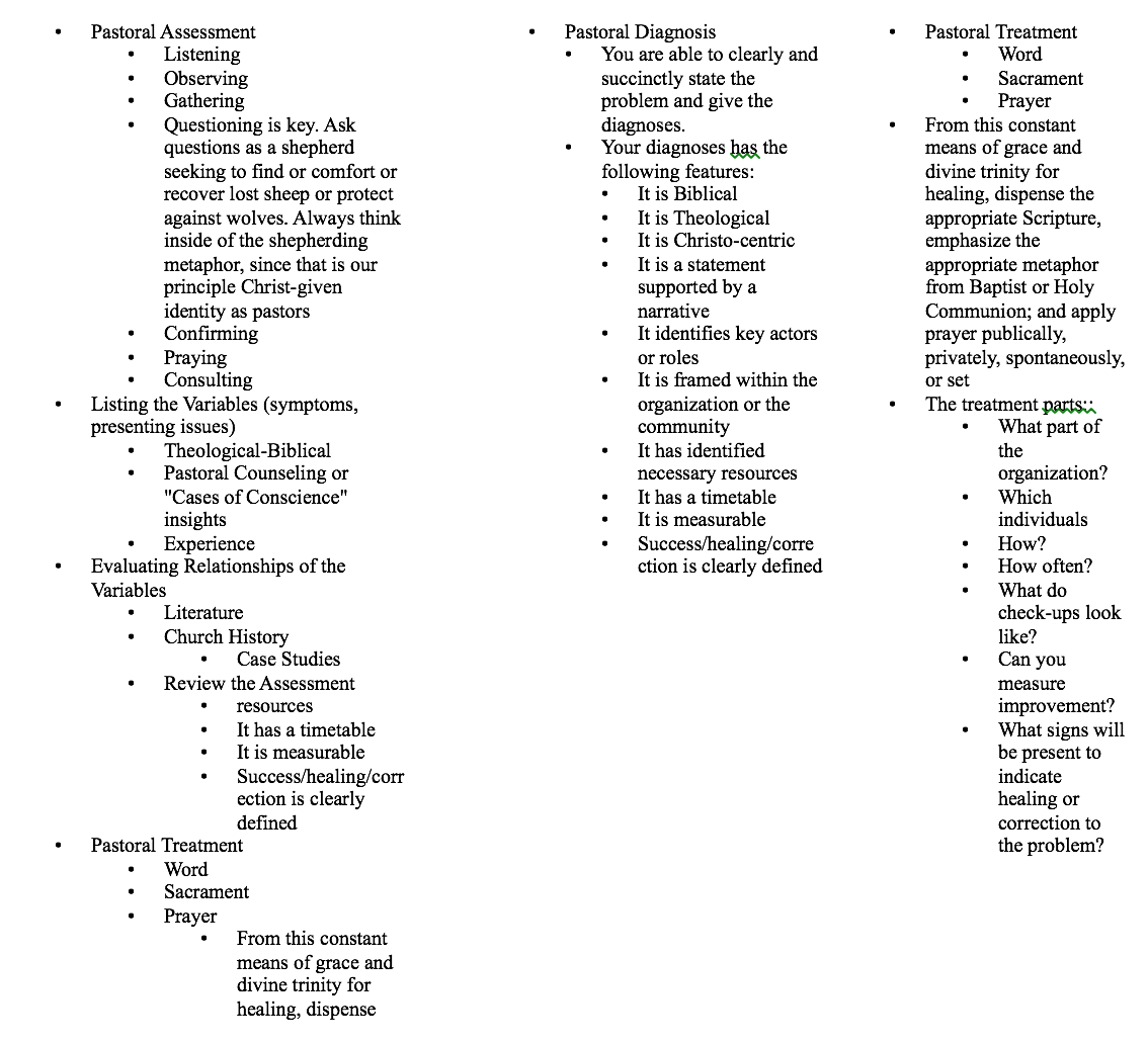 Pastoral Assessment, Diagnosis, and Treatment of Congregational Pathologies